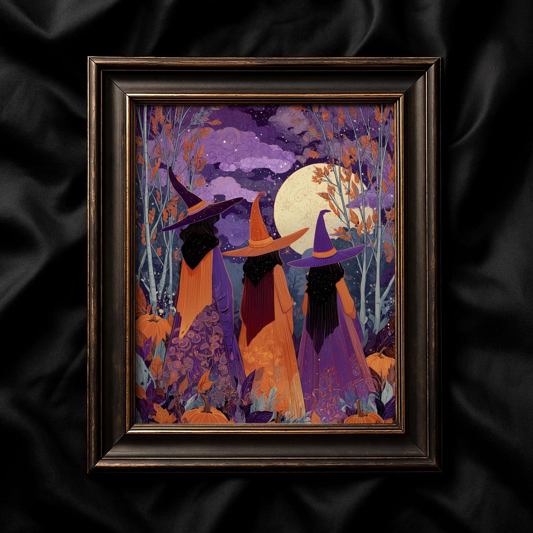 Printable Witch Art, Three Witches Art Print, Colorful Fall Seasonal ...