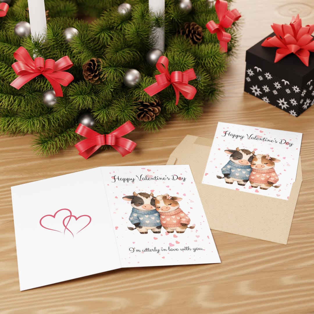 Cow Valentine Card Farm Animal Valentine Card Cute Couple Valentine ...