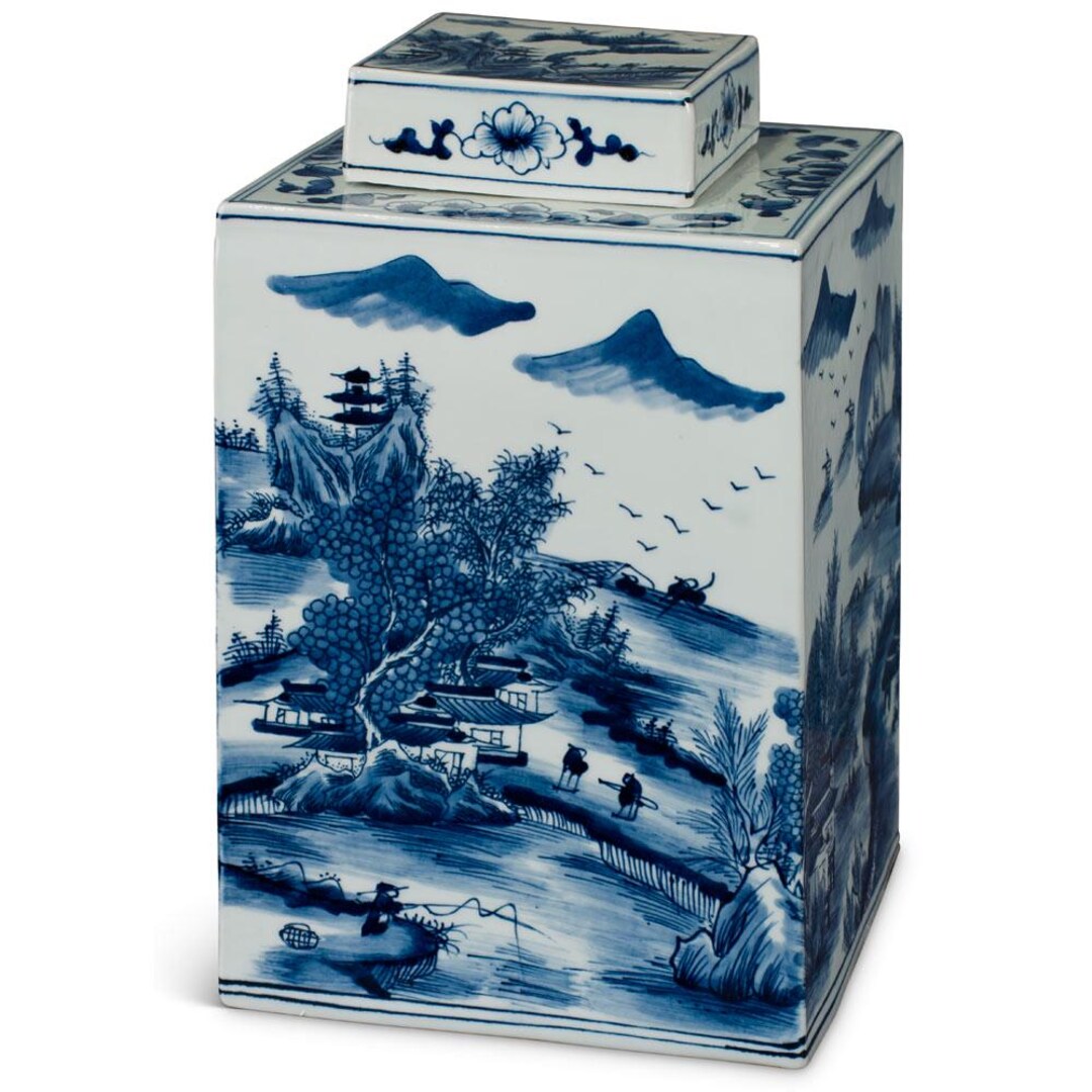 Blue and White Porcelain Chinese Scenery Tea Jar With Lid - Etsy