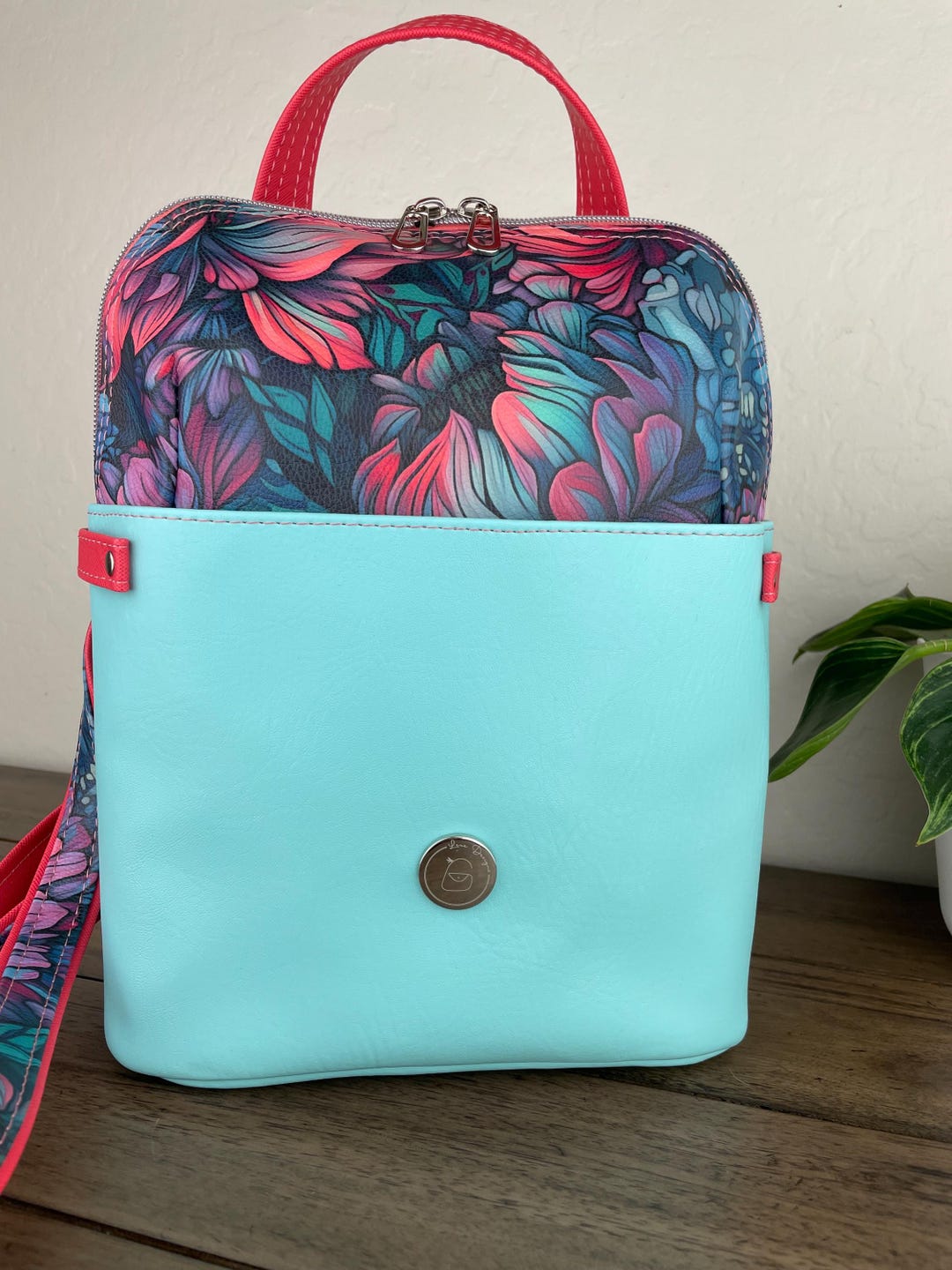 Teal & Dark Salmon Brentwood Backpack | Crossbody | Purse | Handmade - Etsy