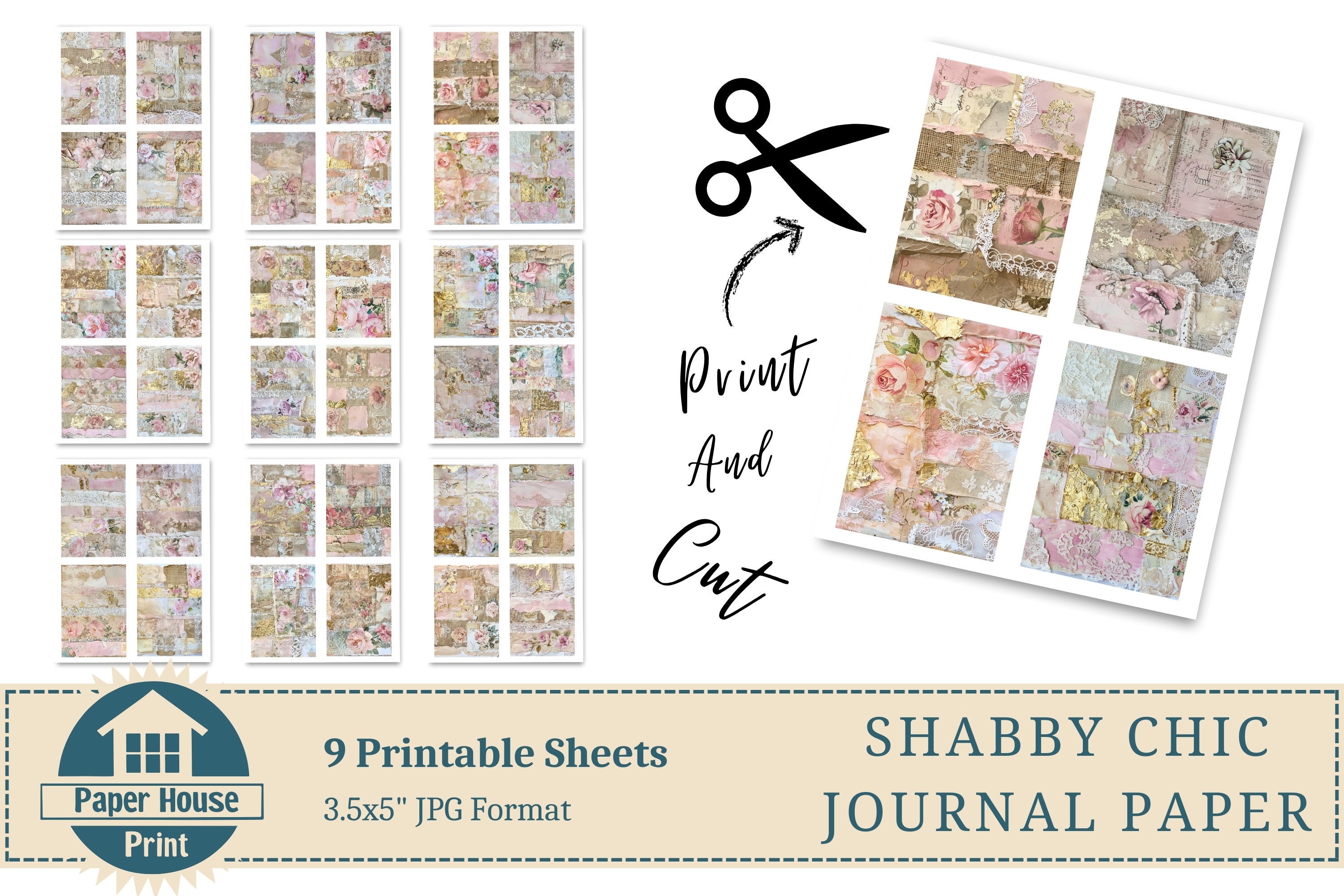 Shabby Chic Junk Journal Pages, Digital Paper Pack, Journaling Supplies ...