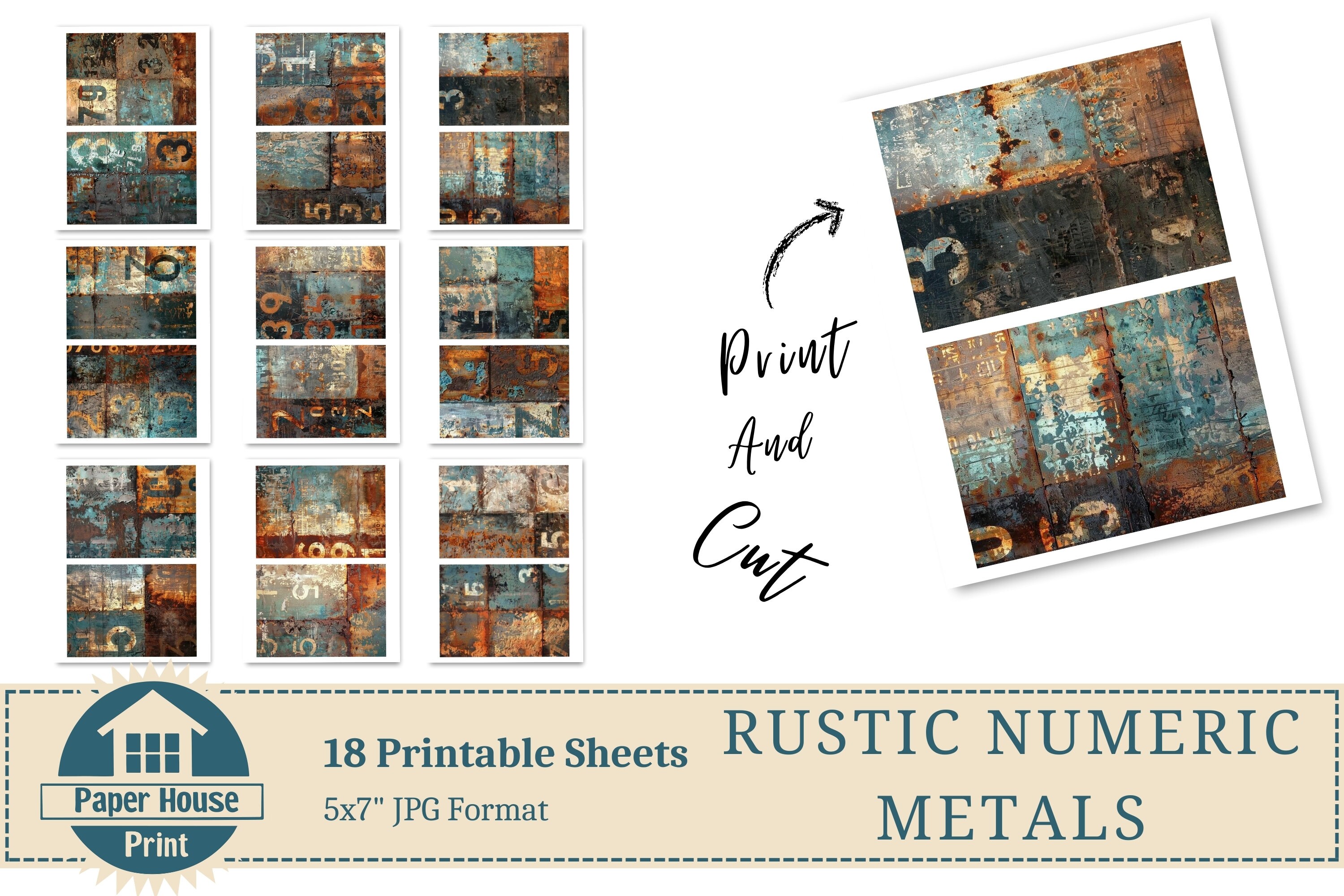 Rustic Numeric Metals Printable Paper, 36 Designs, Metal Texture ...