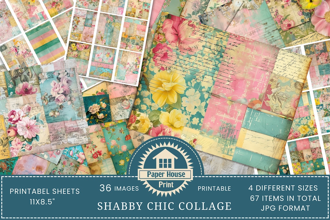 Vintage Shabby Chic Collage Paper, Printable Junk Journal Sheets, ATC ...