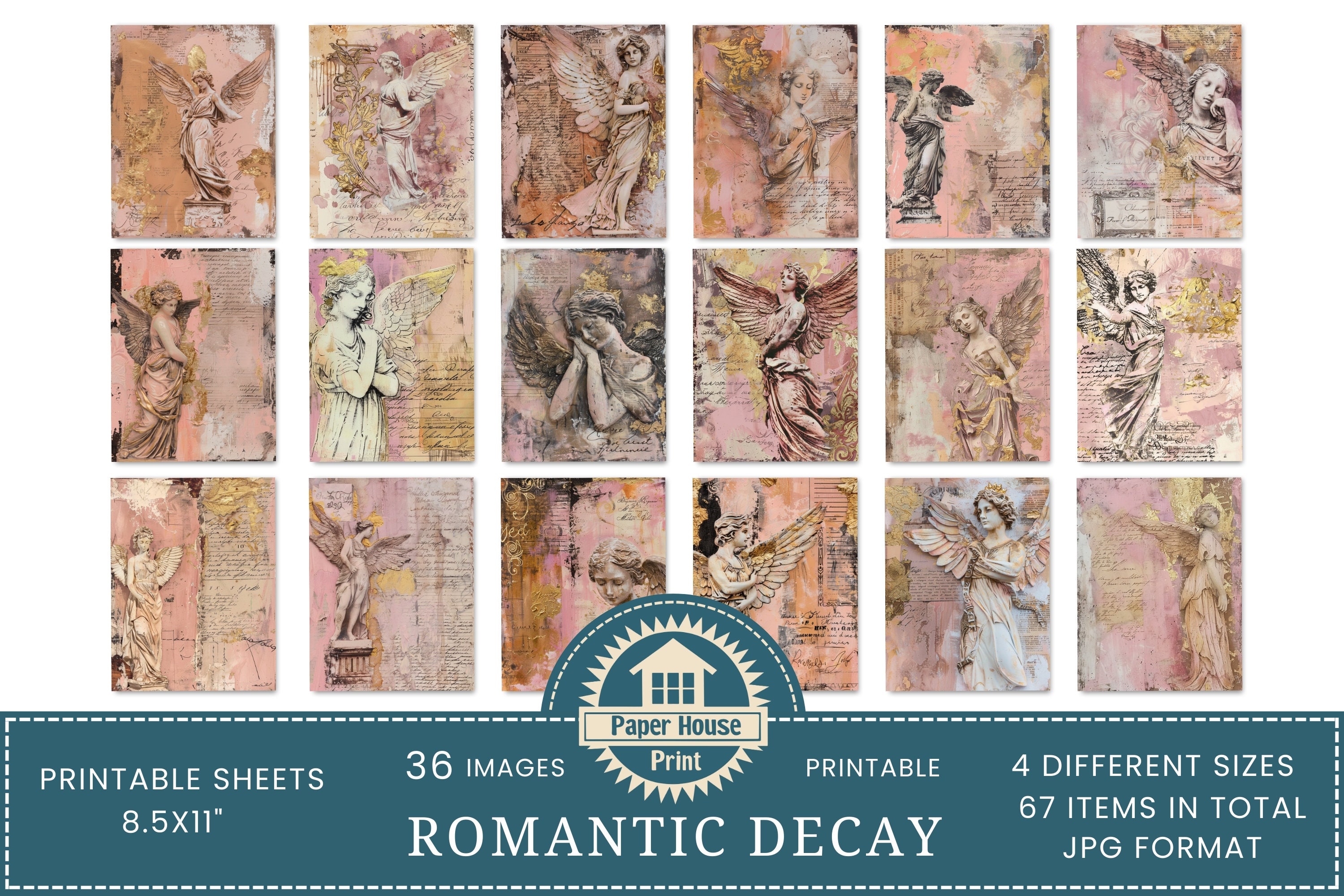 Romantic Decay Angel Statue Junk Journal, Angels ATC Cards, Printable ...