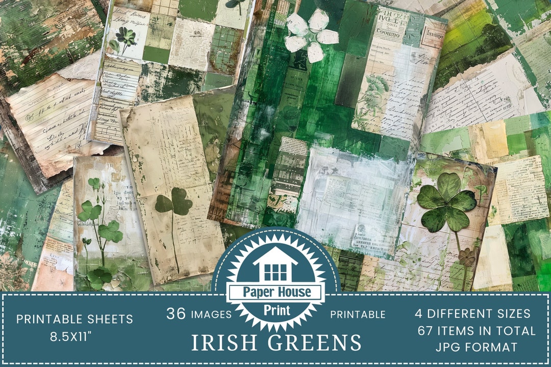 Irish Greens Junk Journal Pages, Natures Palette Mixed Media Paper ...