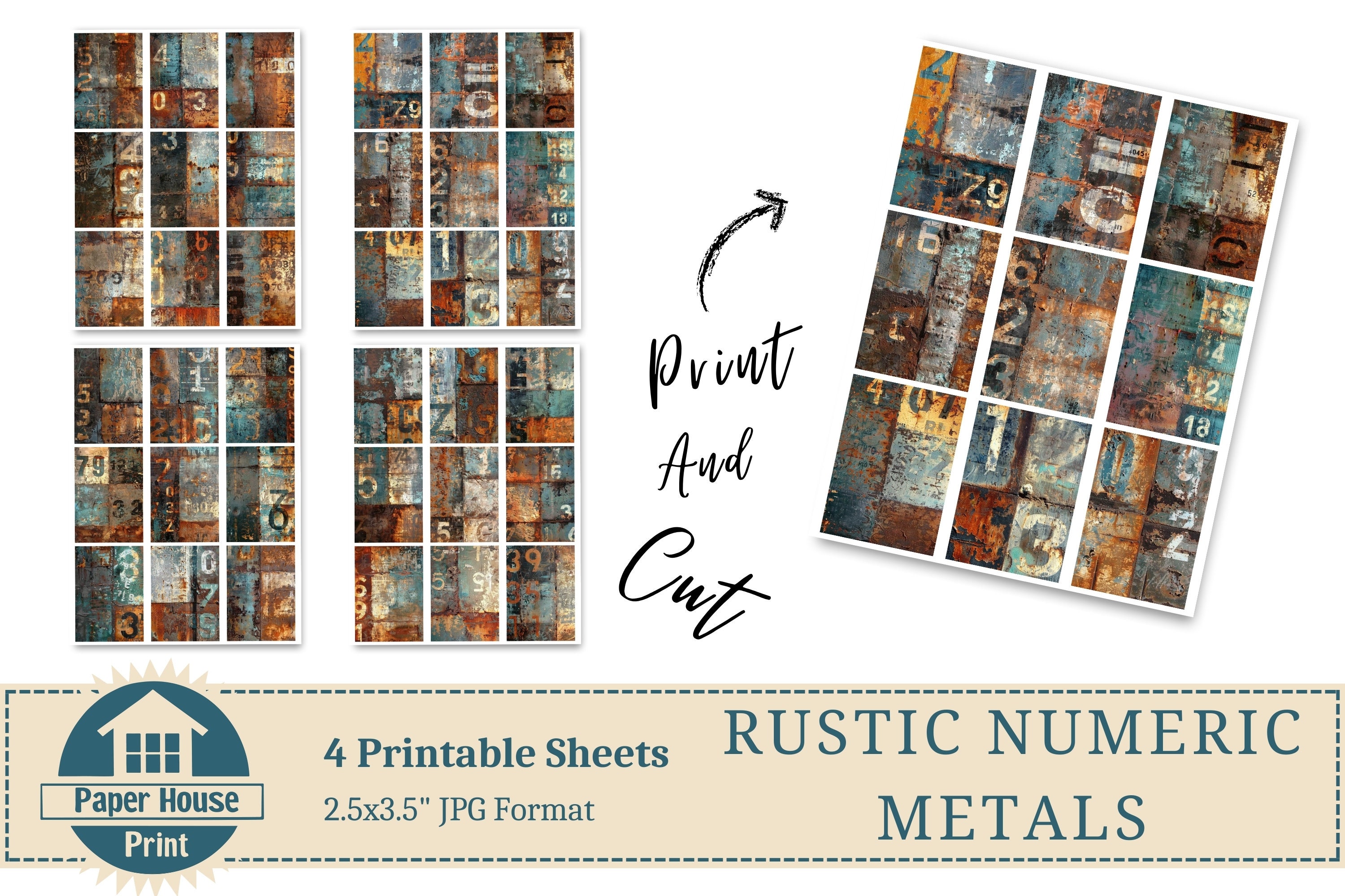 Rustic Numeric Metals Printable Paper, 36 Designs, Metal Texture ...