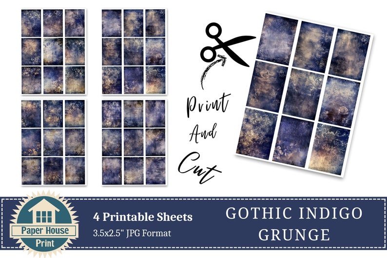 Indigo Scripts & Gothic Junk Journal Papers, Digital Paper, Digital ...