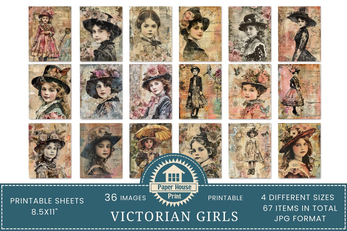 Victorian Girls Scrapbooking Paper, Vintage Girl Portraits, Girl ...