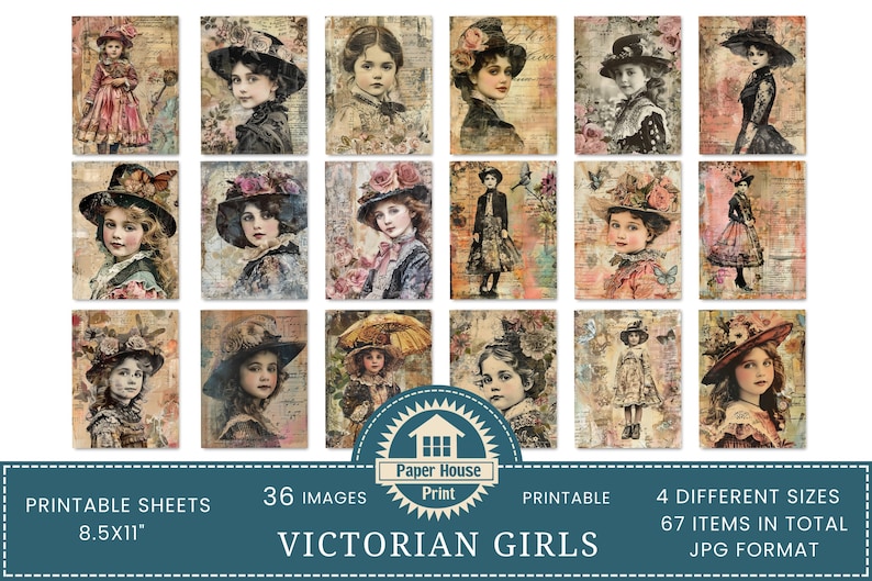 Victorian Girls Scrapbooking Paper, Vintage Girl Portraits, Girl ...