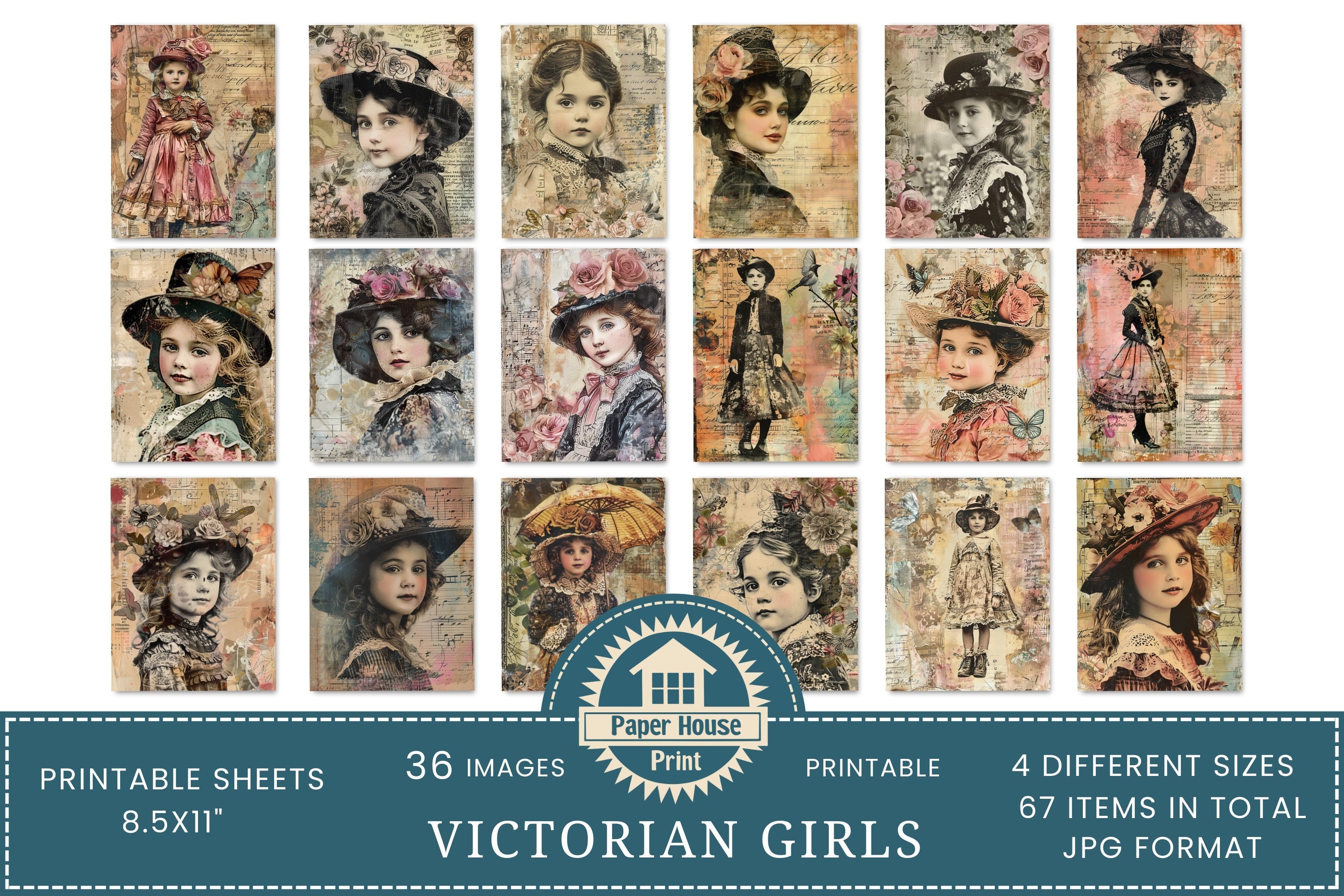 Victorian Girls Scrapbooking Paper, Vintage Girl Portraits, Girl ...