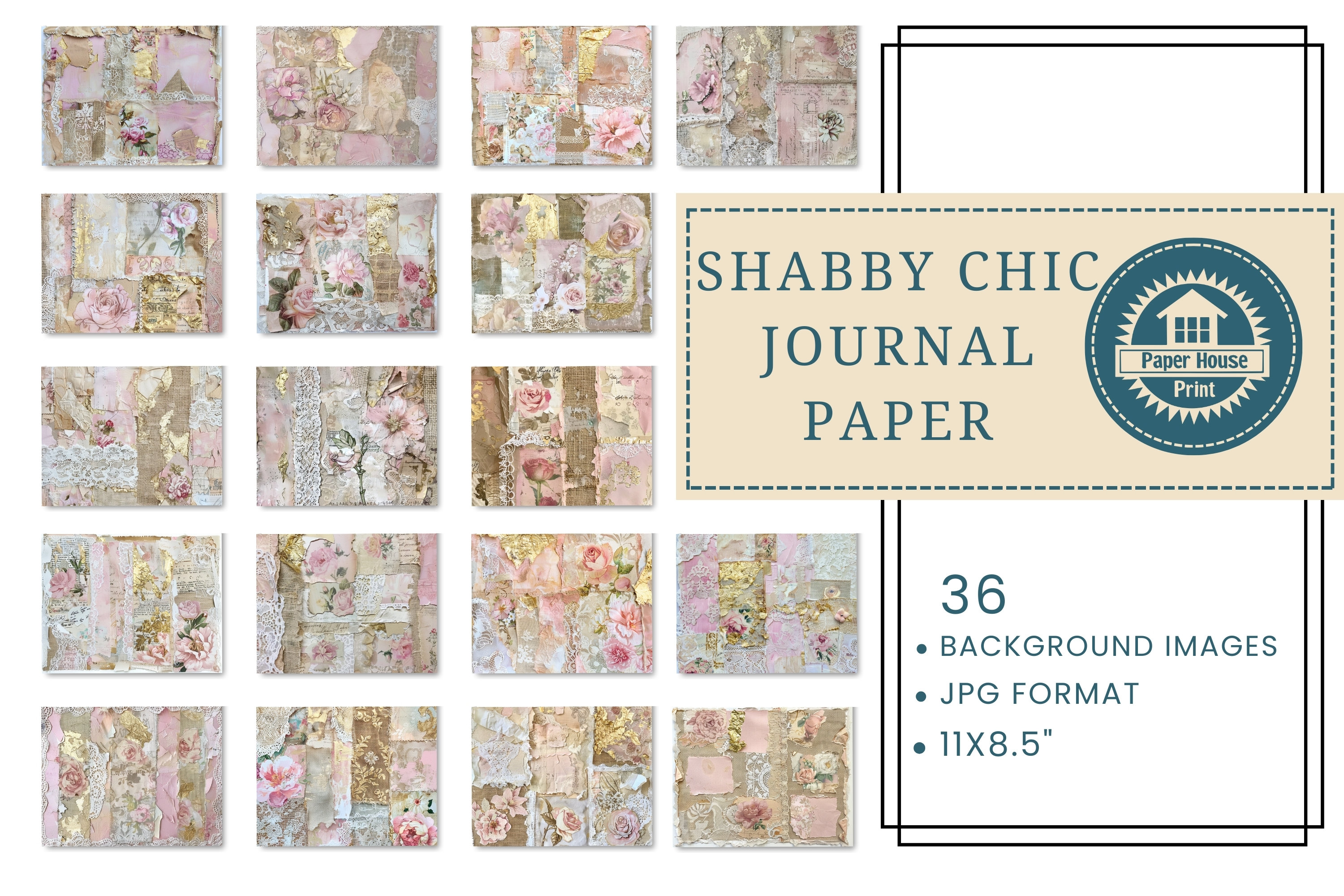 Shabby Chic Junk Journal Pages, Digital Paper Pack, Journaling Supplies ...