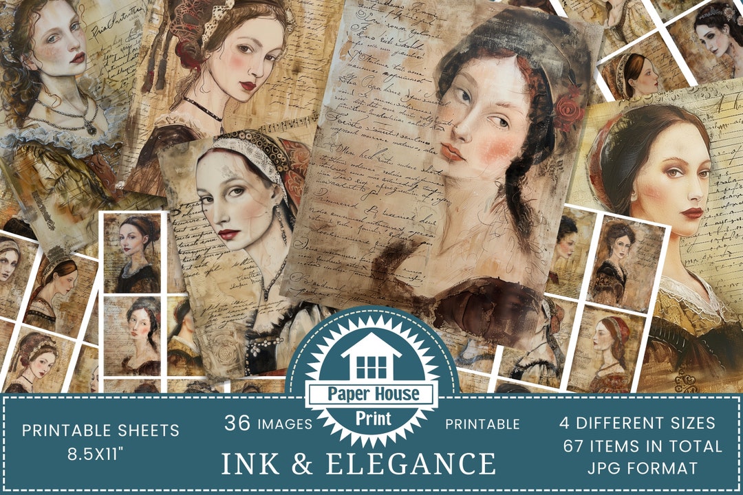 Ink & Elegance: Women of the Renaissance Junk Journal Paper, Journal ...