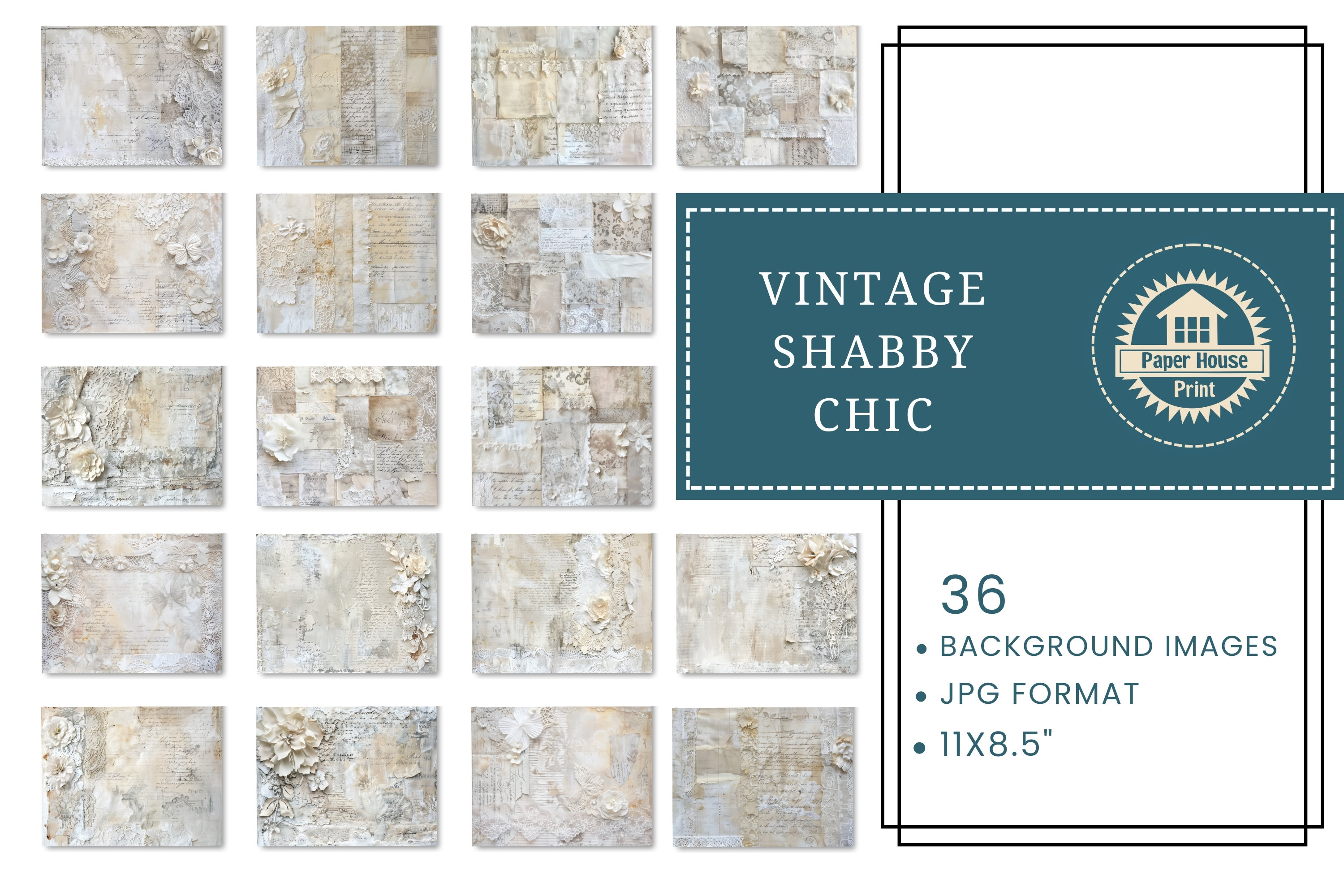Vintage Shabby Chic Collage Printable Paper, Lace Paper, Grungy Paper ...