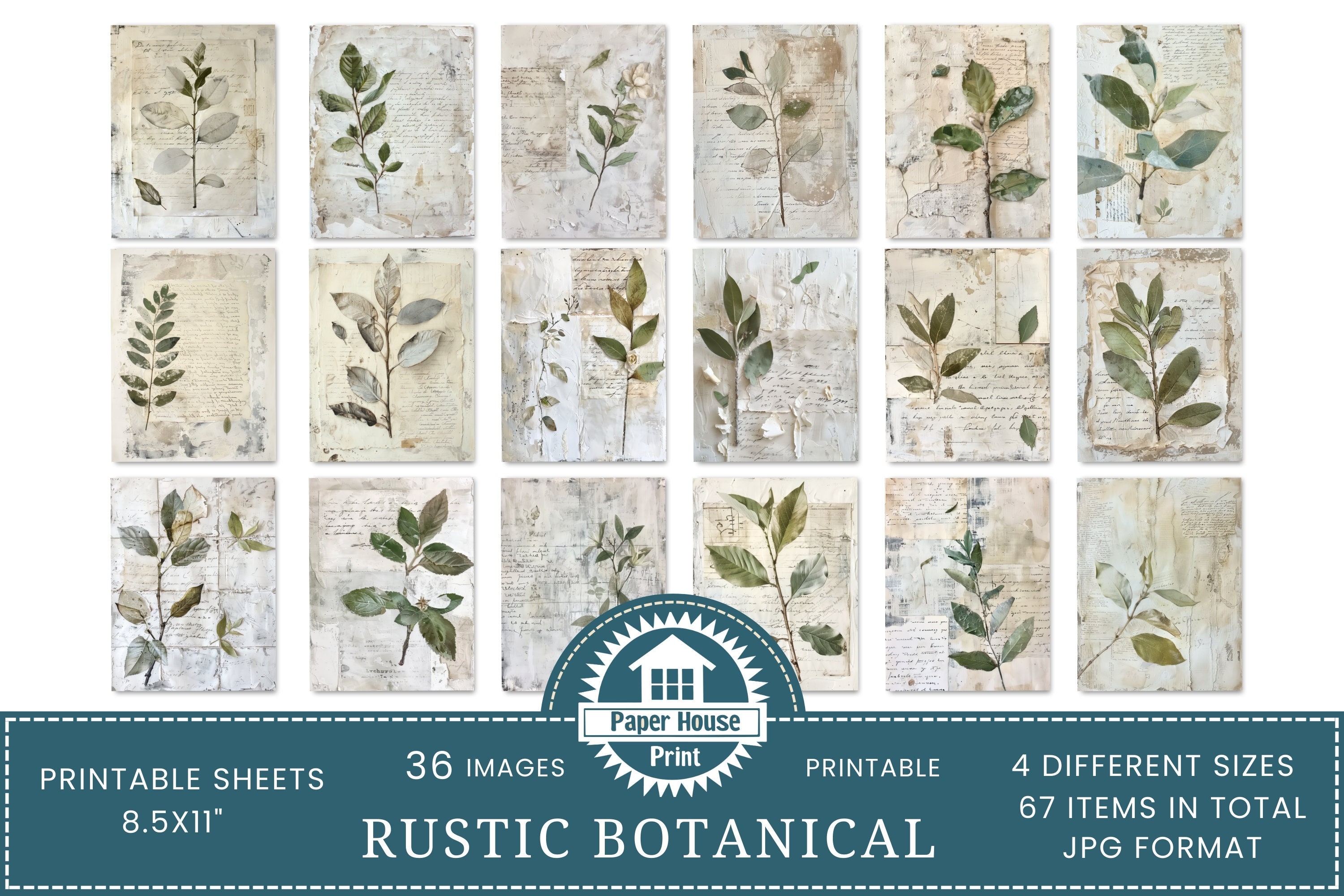 Rustic Botanical Junk Journal Printable, Vintage Scrapbooking Pages ...
