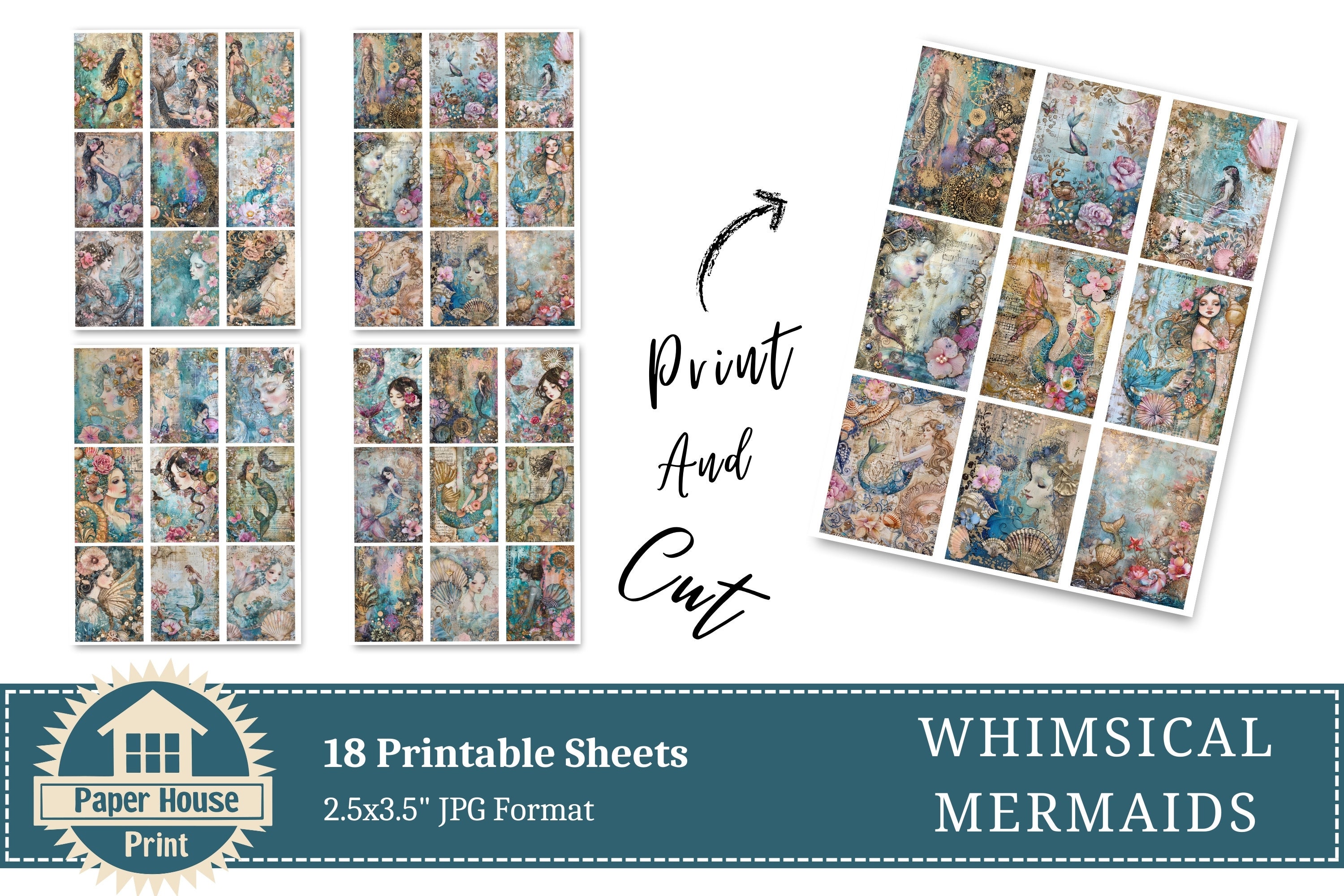 Mermaid Junk Journal Kit Ocean Digital Paper for Scrapbooking Whimsical ...