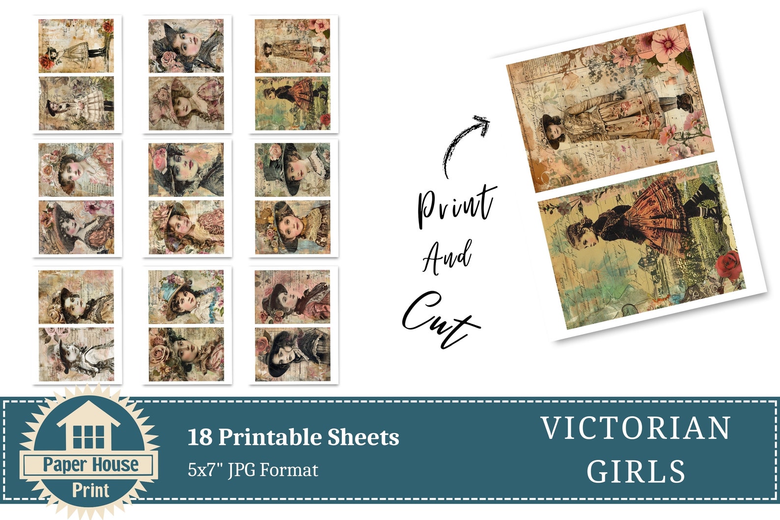 Victorian Girls Scrapbooking Paper, Vintage Girl Portraits, Girl ...