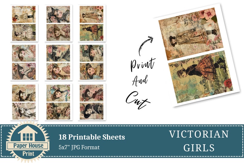 Victorian Girls Scrapbooking Paper, Vintage Girl Portraits, Girl ...