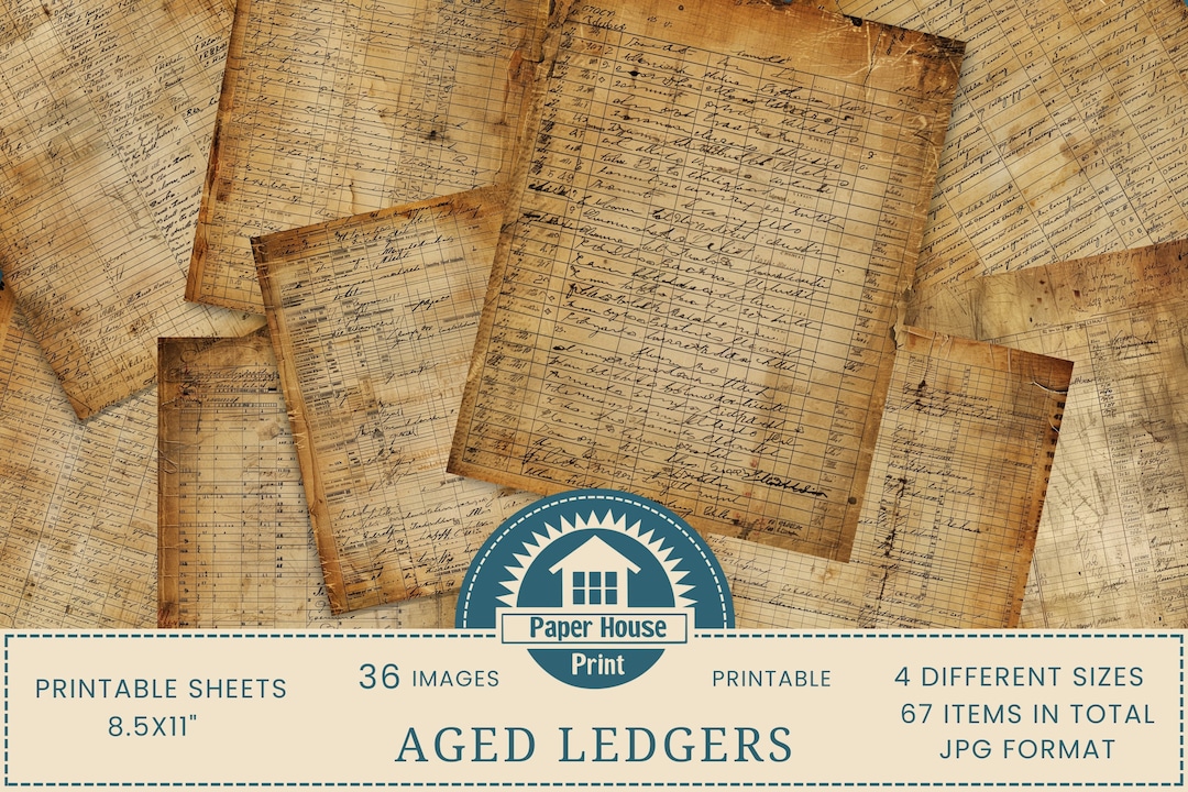 Vintage Ledger Pages, Digital Antique Accounting Ledger, Printable ...
