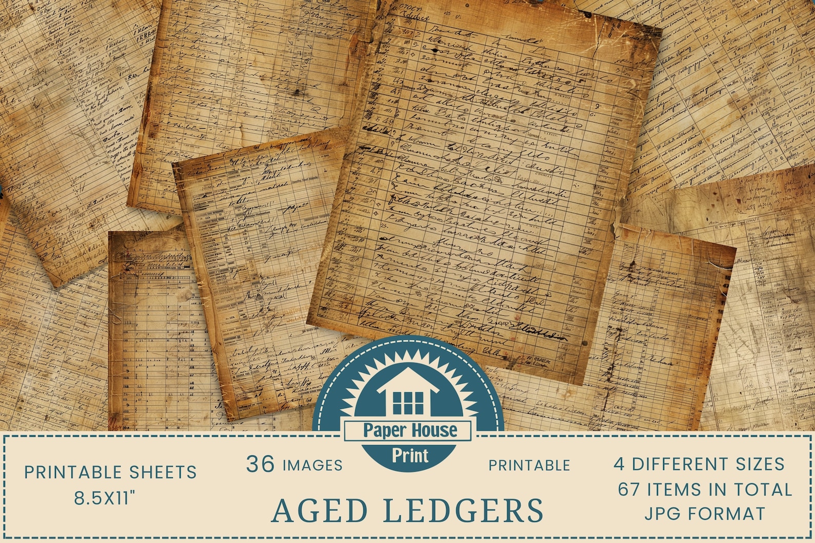 Vintage Ledger Pages, Digital Antique Accounting Ledger, Printable ...