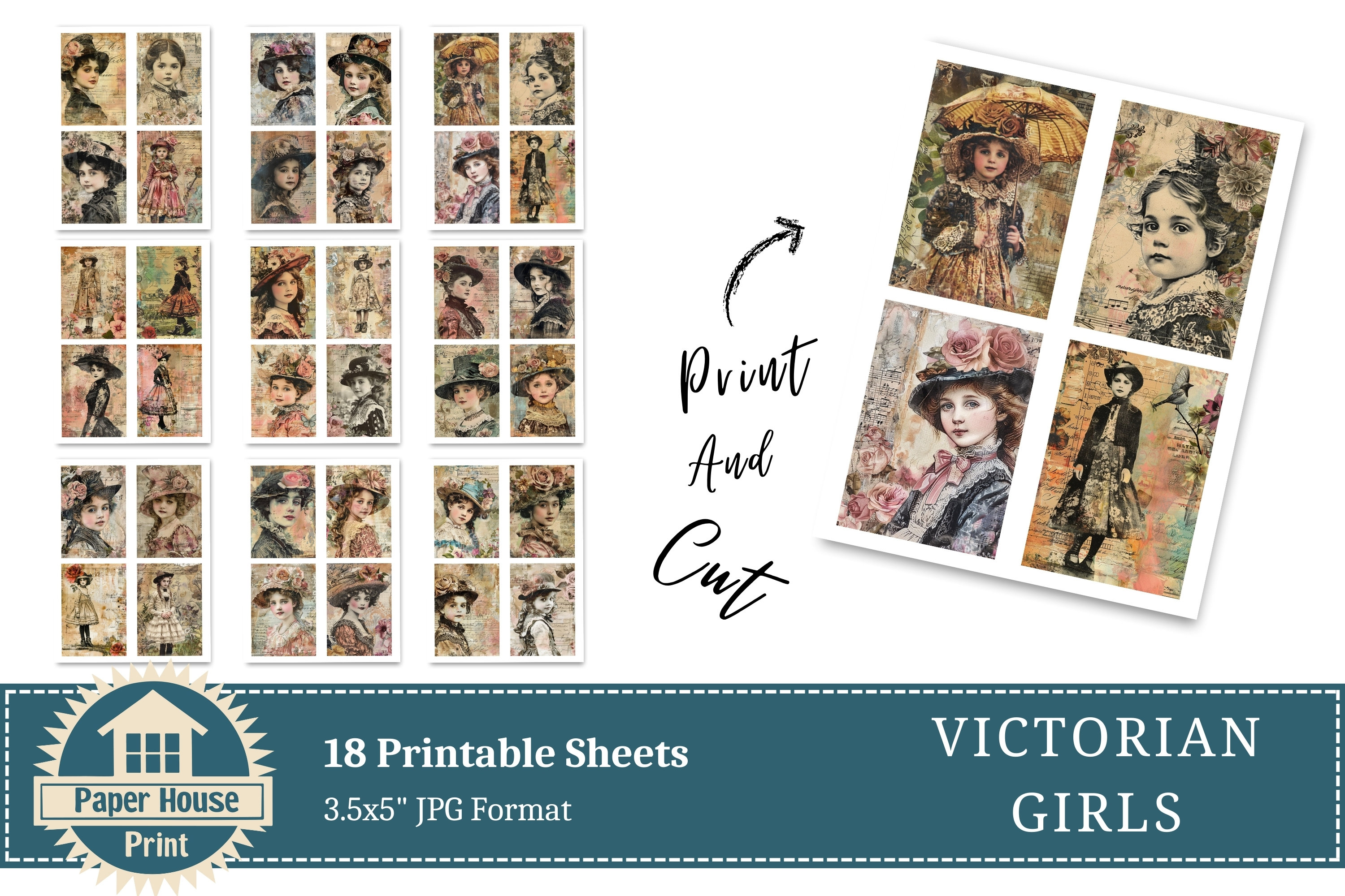 Victorian Girls Scrapbooking Paper, Vintage Girl Portraits, Girl ...