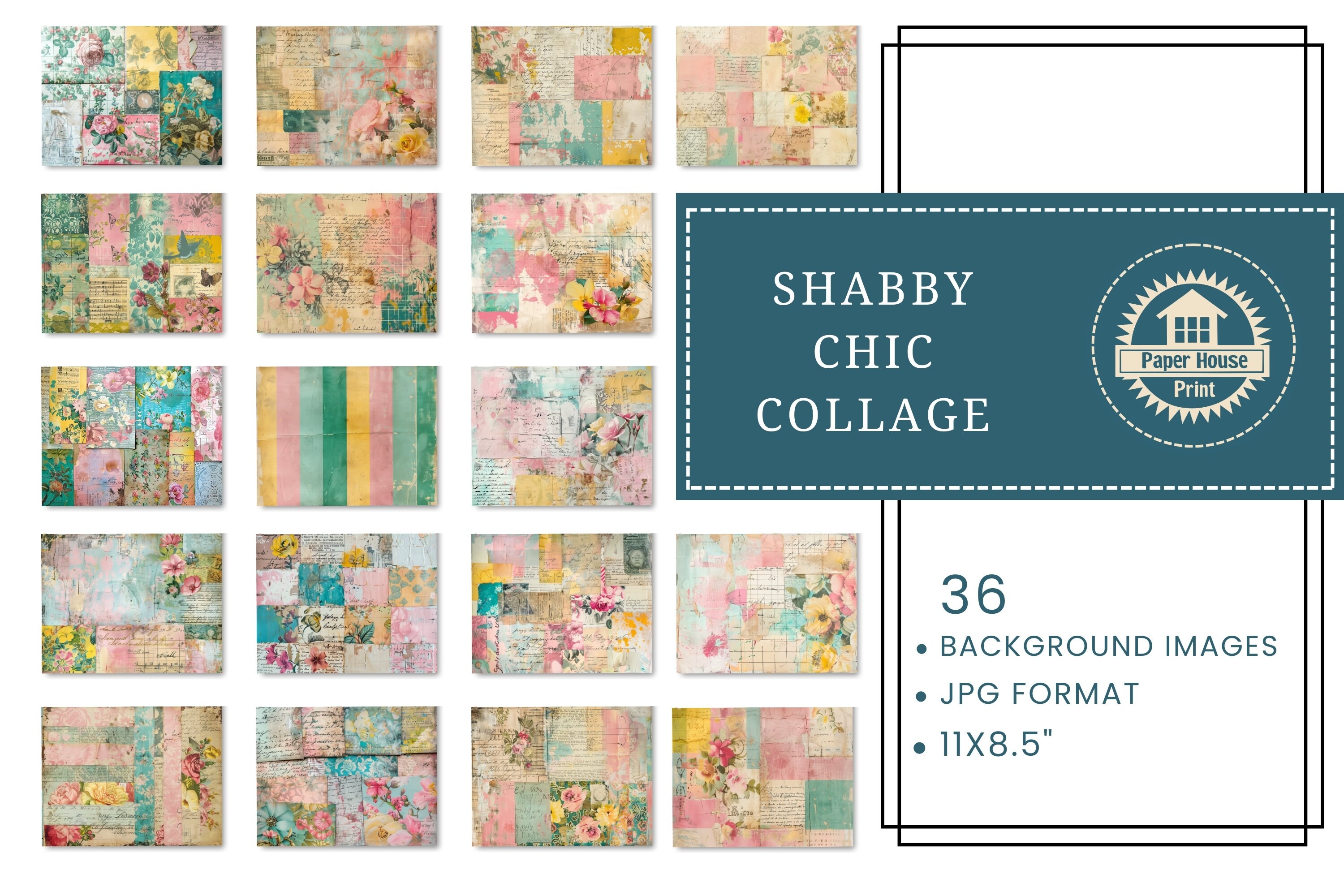 Vintage Shabby Chic Collage Paper, Printable Junk Journal Sheets, ATC ...