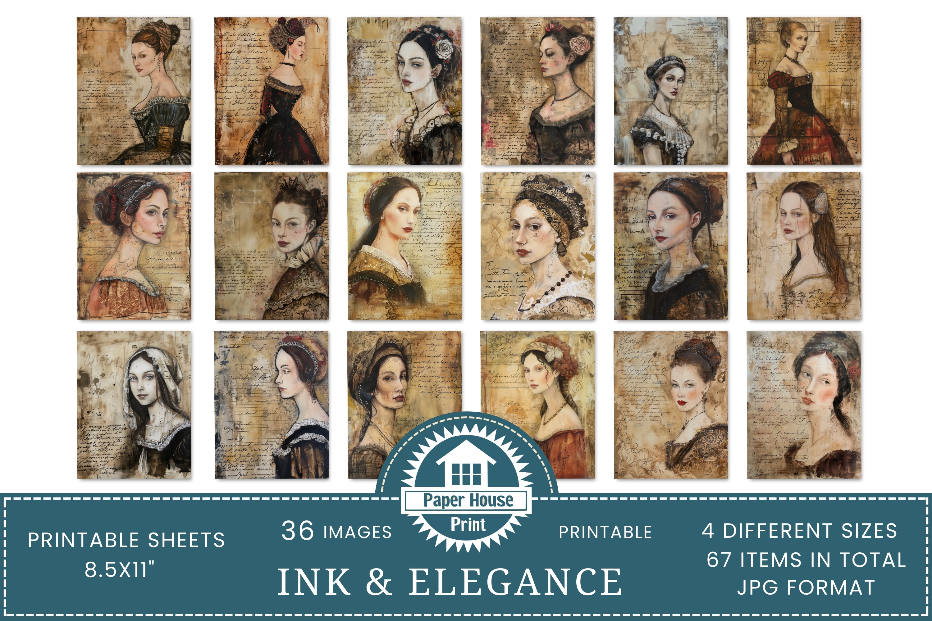 Ink & Elegance: Women of the Renaissance Junk Journal Paper, Journal ...
