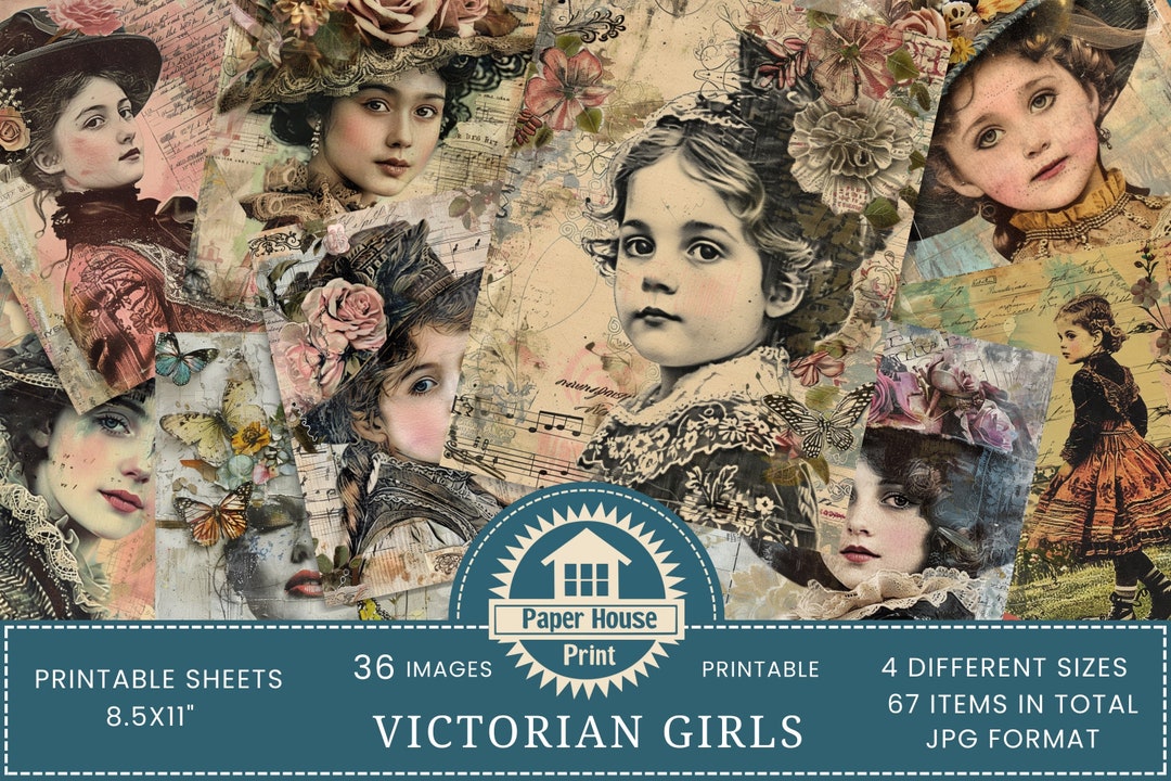 Victorian Girls Scrapbooking Paper, Vintage Girl Portraits, Girl ...