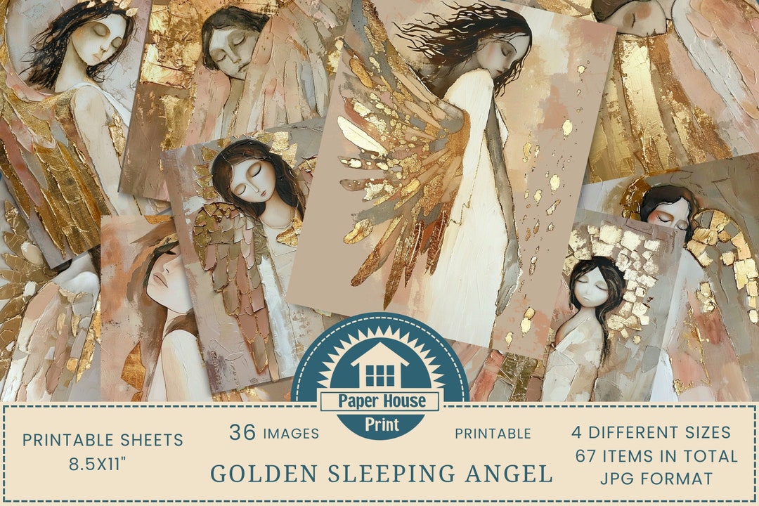 Whimsical Angels Printable Paper, Golden Sleeping Angels Papers, 36 ...