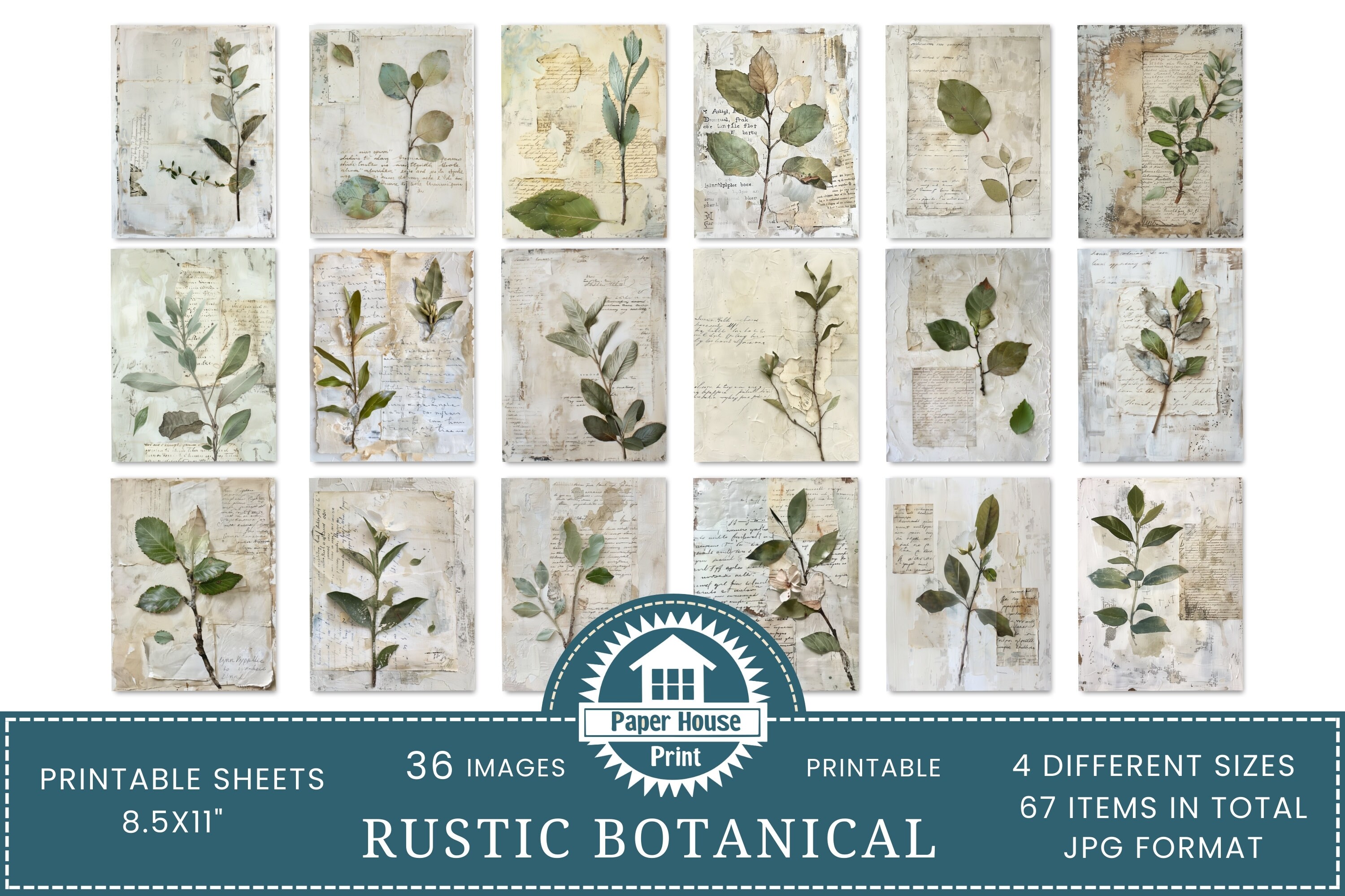 Rustic Botanical Junk Journal Printable, Vintage Scrapbooking Pages ...