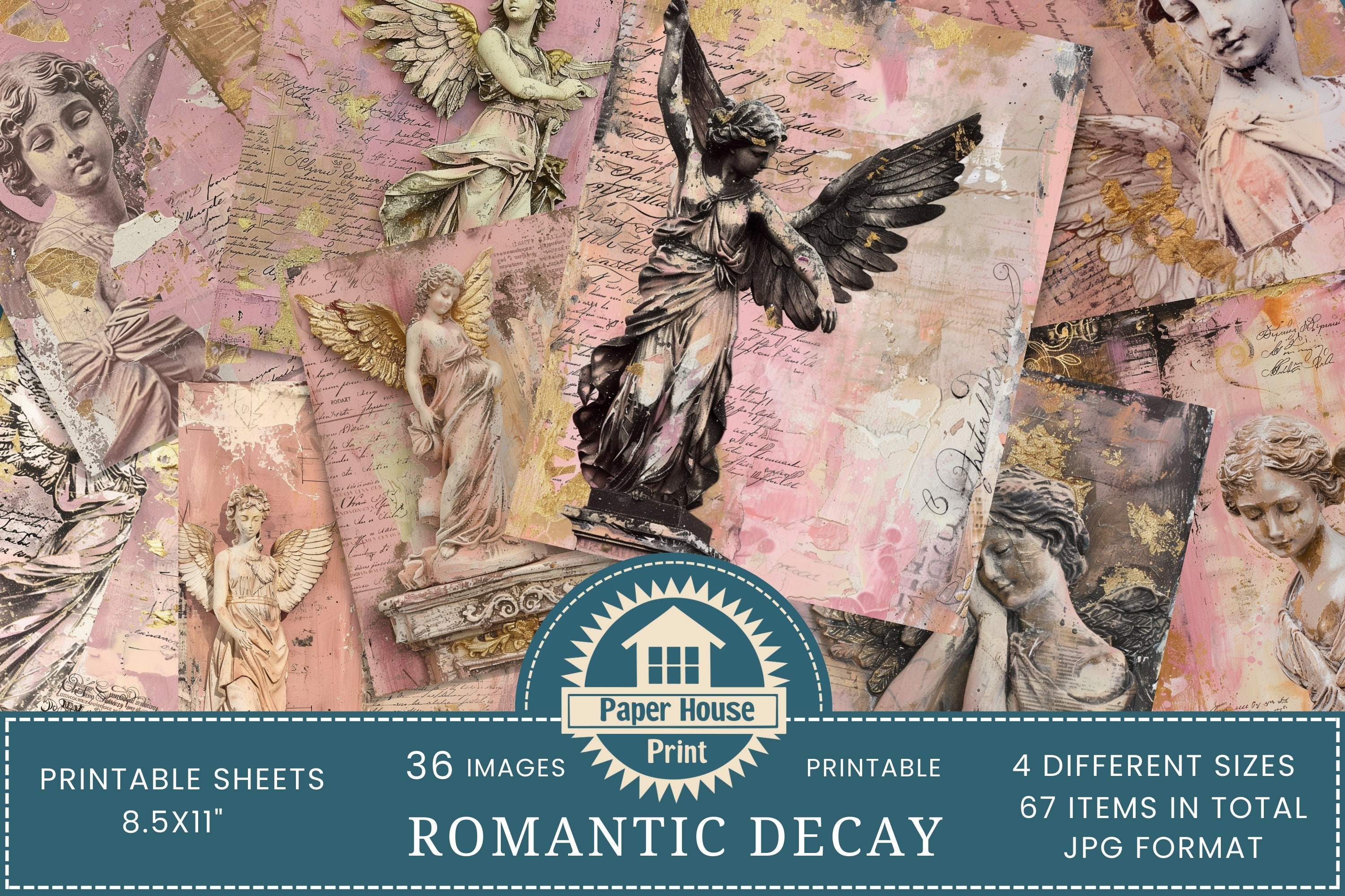 Romantic Decay Angel Statue Junk Journal, Angels ATC Cards, Printable ...