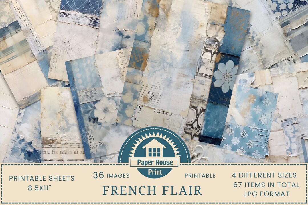 French Flair Floral Paper Print, Scrapbook Paper, Digital Paper Pack ...