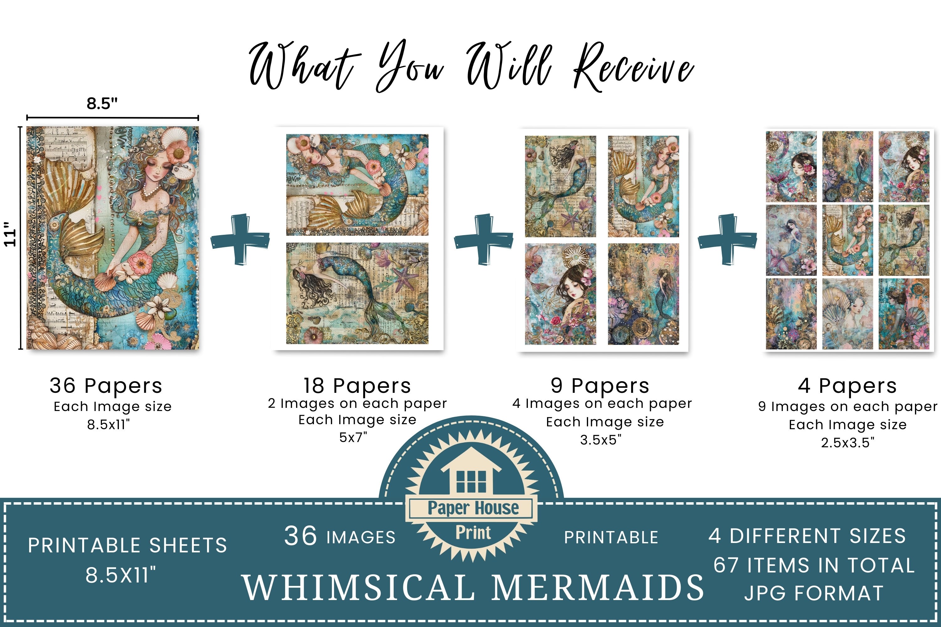 Mermaid Junk Journal Kit Ocean Digital Paper for Scrapbooking Whimsical ...