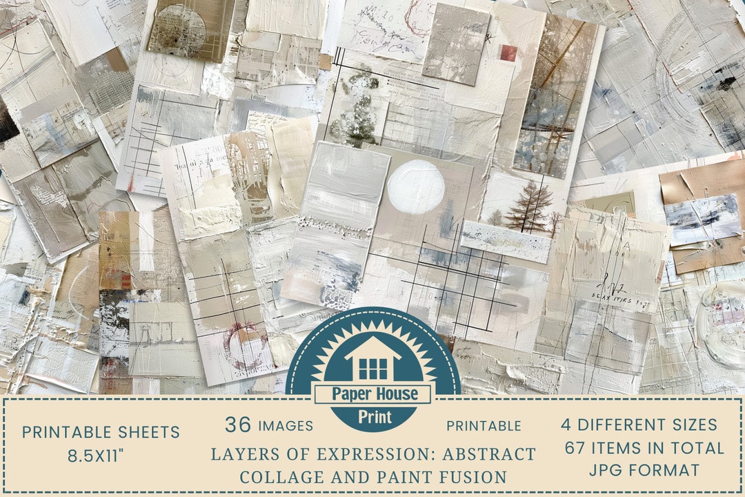 Layers of Expression Abstract Collage and Paint Fusion Printable Paper ...