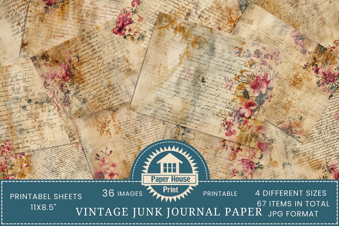 Red Flowers and Script Scrappy Papers, Junk Journal, Pages, Floral ...