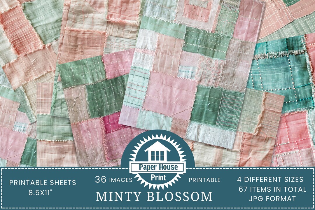 Minty Blossom: Minty Pink Linen Patchwork Background Images, Scrapbook ...