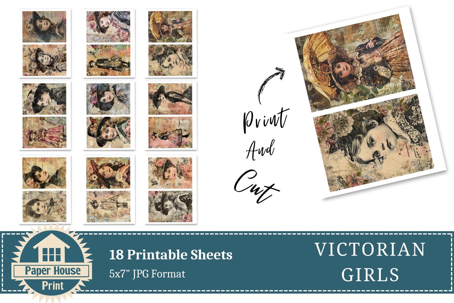 Victorian Girls Scrapbooking Paper, Vintage Girl Portraits, Girl ...