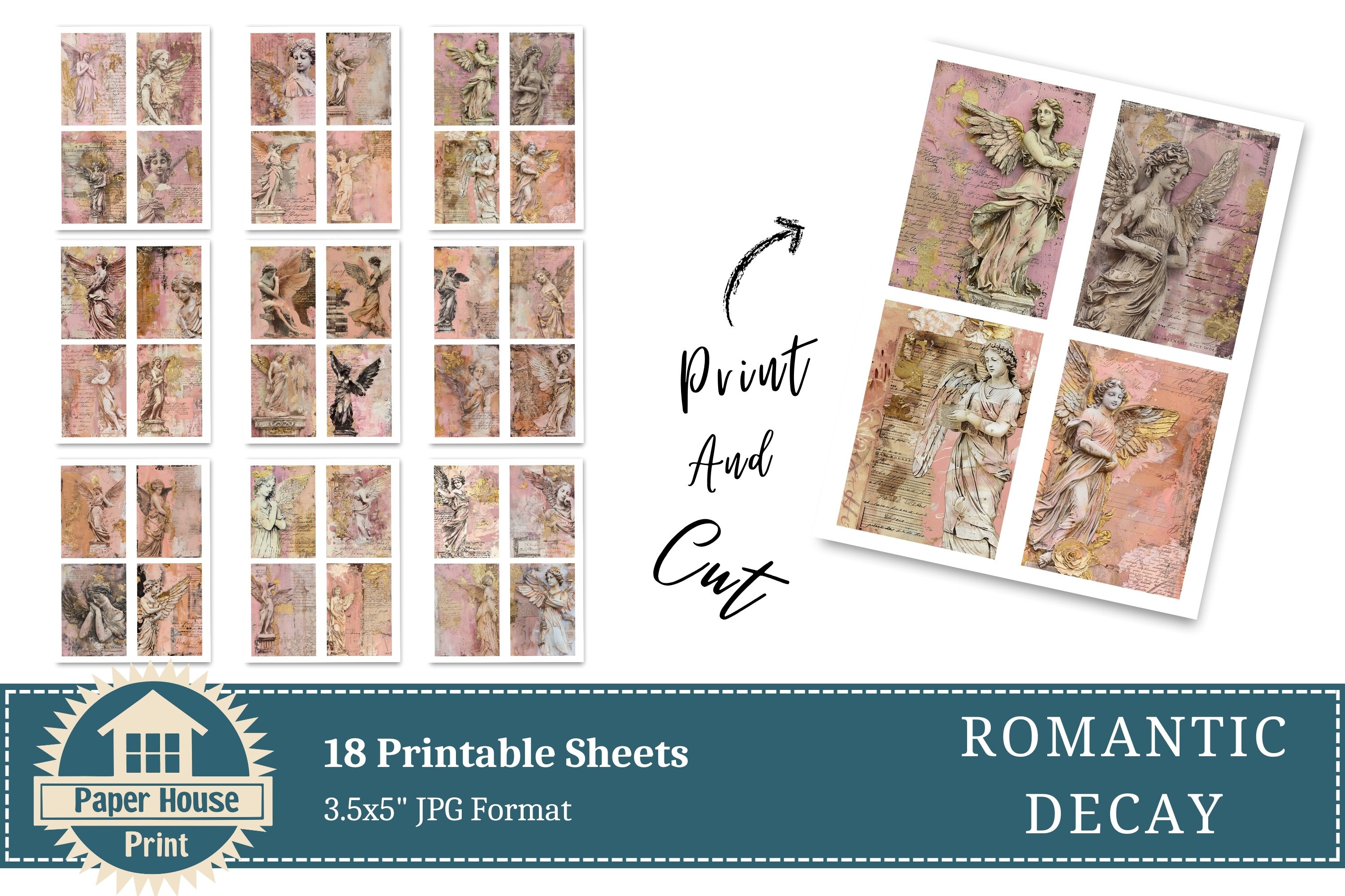 Romantic Decay Angel Statue Junk Journal, Angels ATC Cards, Printable ...