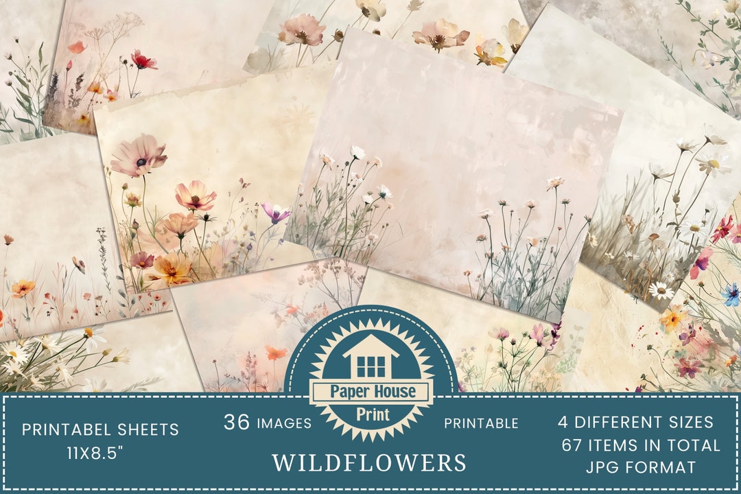 Wildflower Botanical Junk Journal Kit Beautiful Garden Digital Paper ...