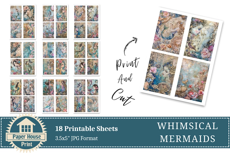Mermaid Junk Journal Kit Ocean Digital Paper for Scrapbooking Whimsical ...