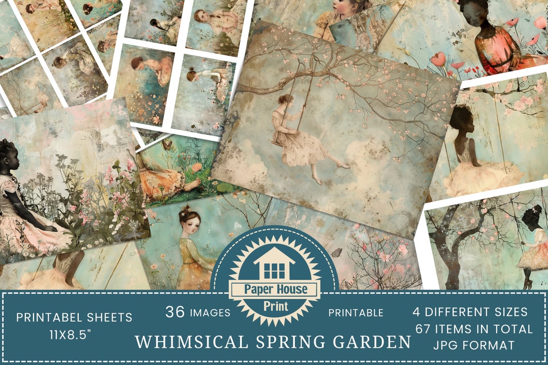 Whimsical Spring Junk Journals, Spring Garden Digital Art, Whimsical ...