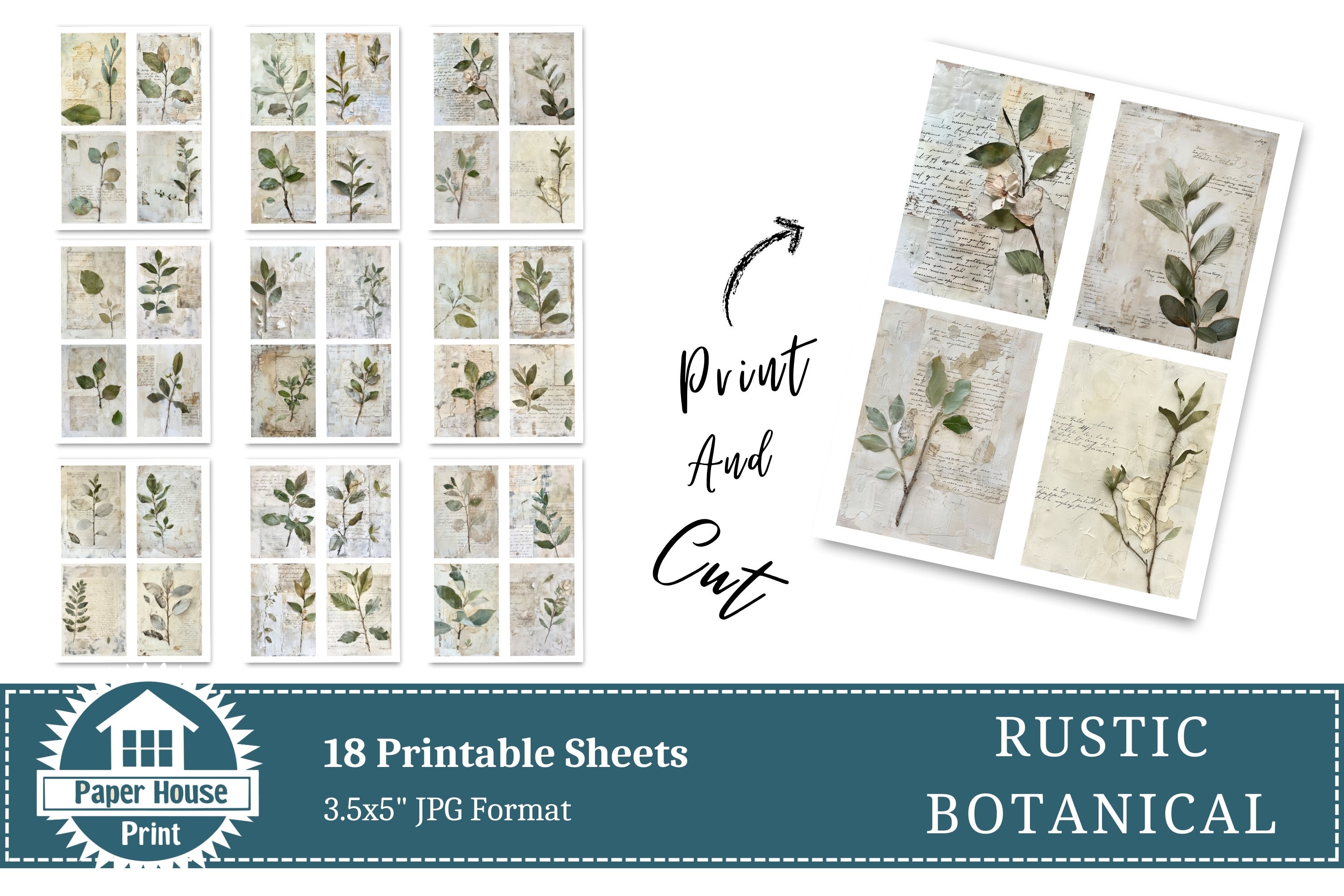 Rustic Botanical Junk Journal Printable, Vintage Scrapbooking Pages ...