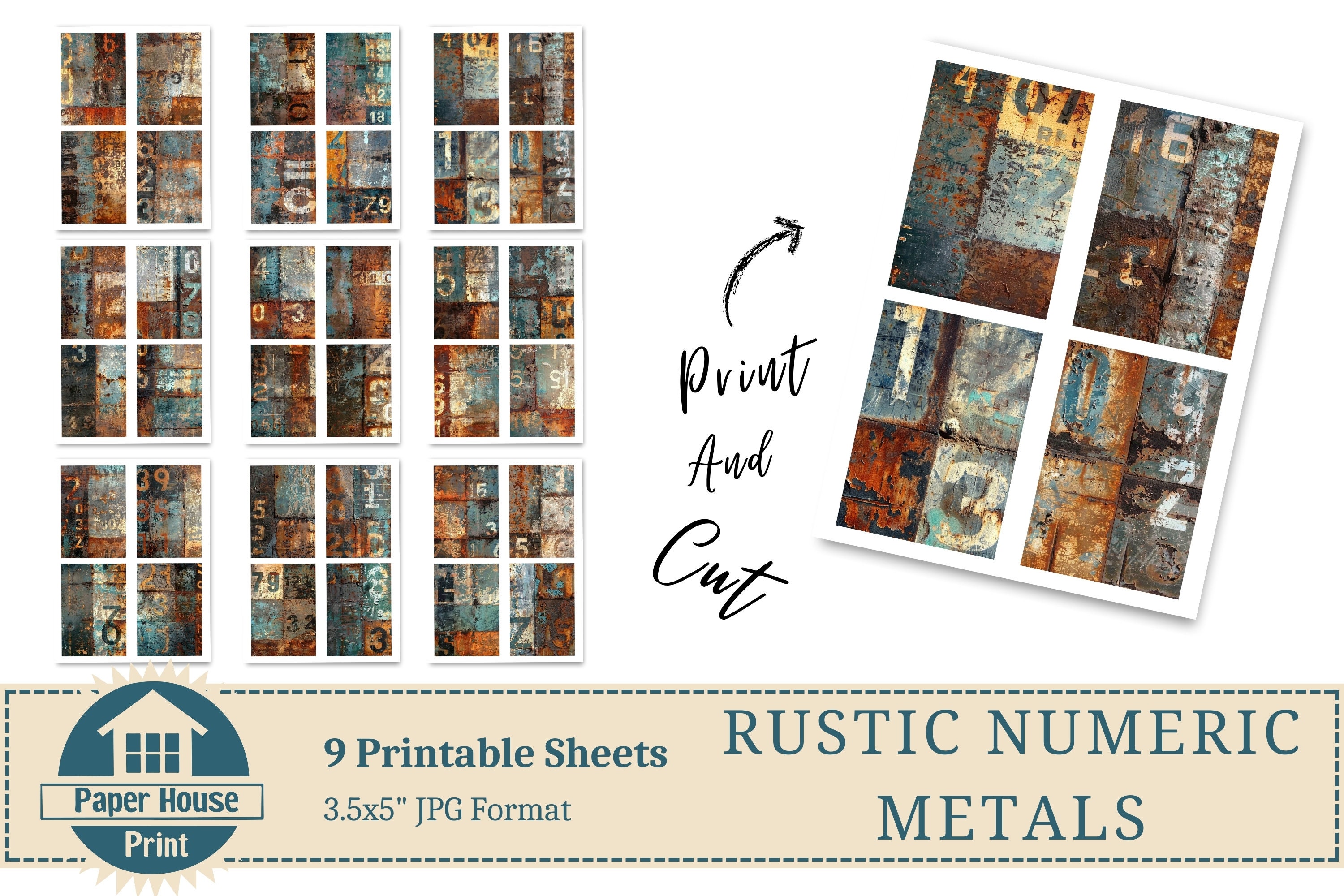 Rustic Numeric Metals Printable Paper, 36 Designs, Metal Texture ...