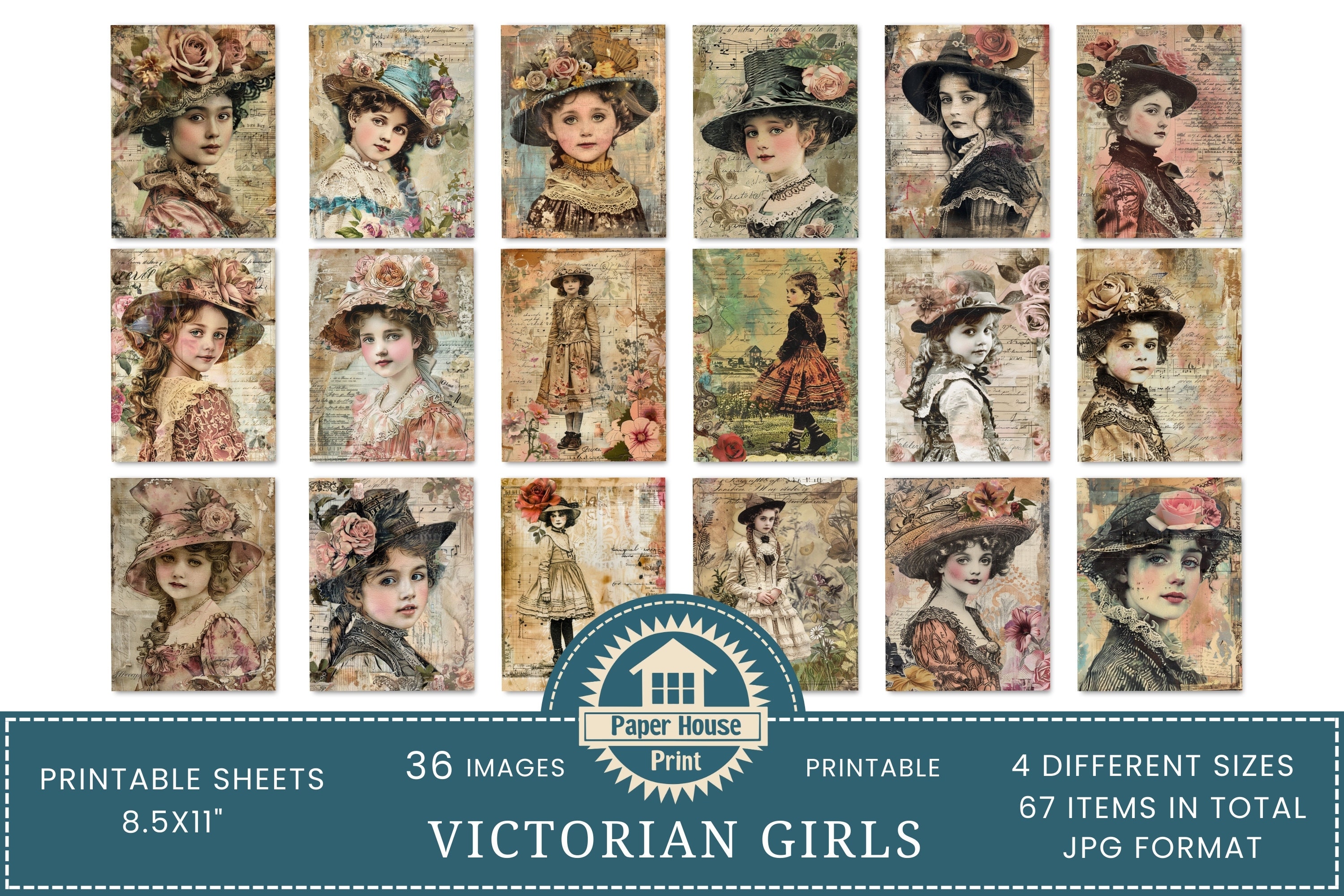 Victorian Girls Scrapbooking Paper, Vintage Girl Portraits, Girl ...