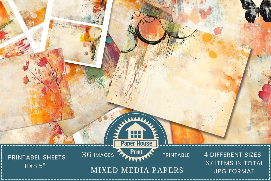Mixed Media Papers, Whimsical Abstract Background Paper, A4 Size ...