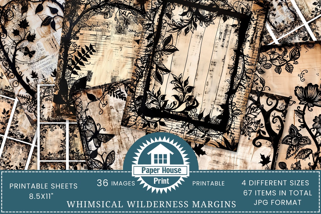 Whimsical Wilderness Paper Borders: Vintage-inspired Junk Journal Edges ...