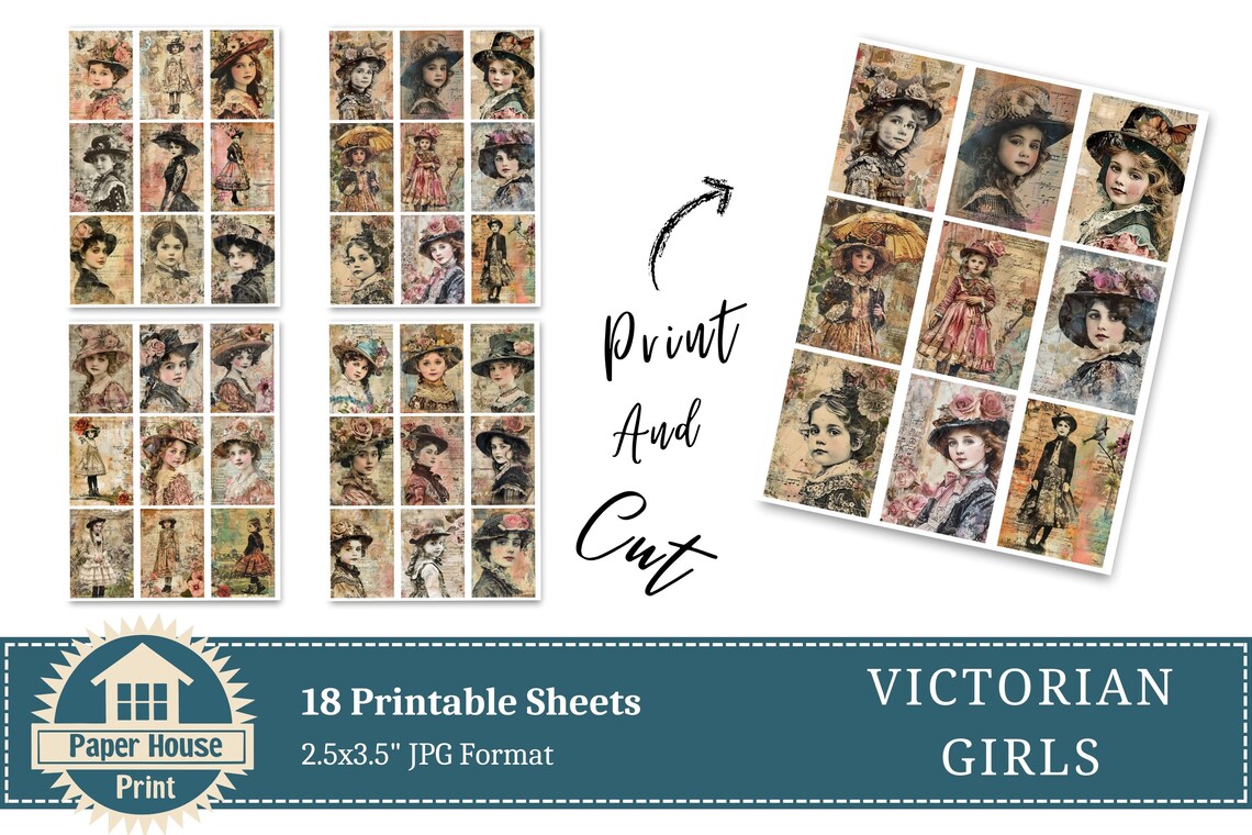 Victorian Girls Scrapbooking Paper, Vintage Girl Portraits, Girl ...