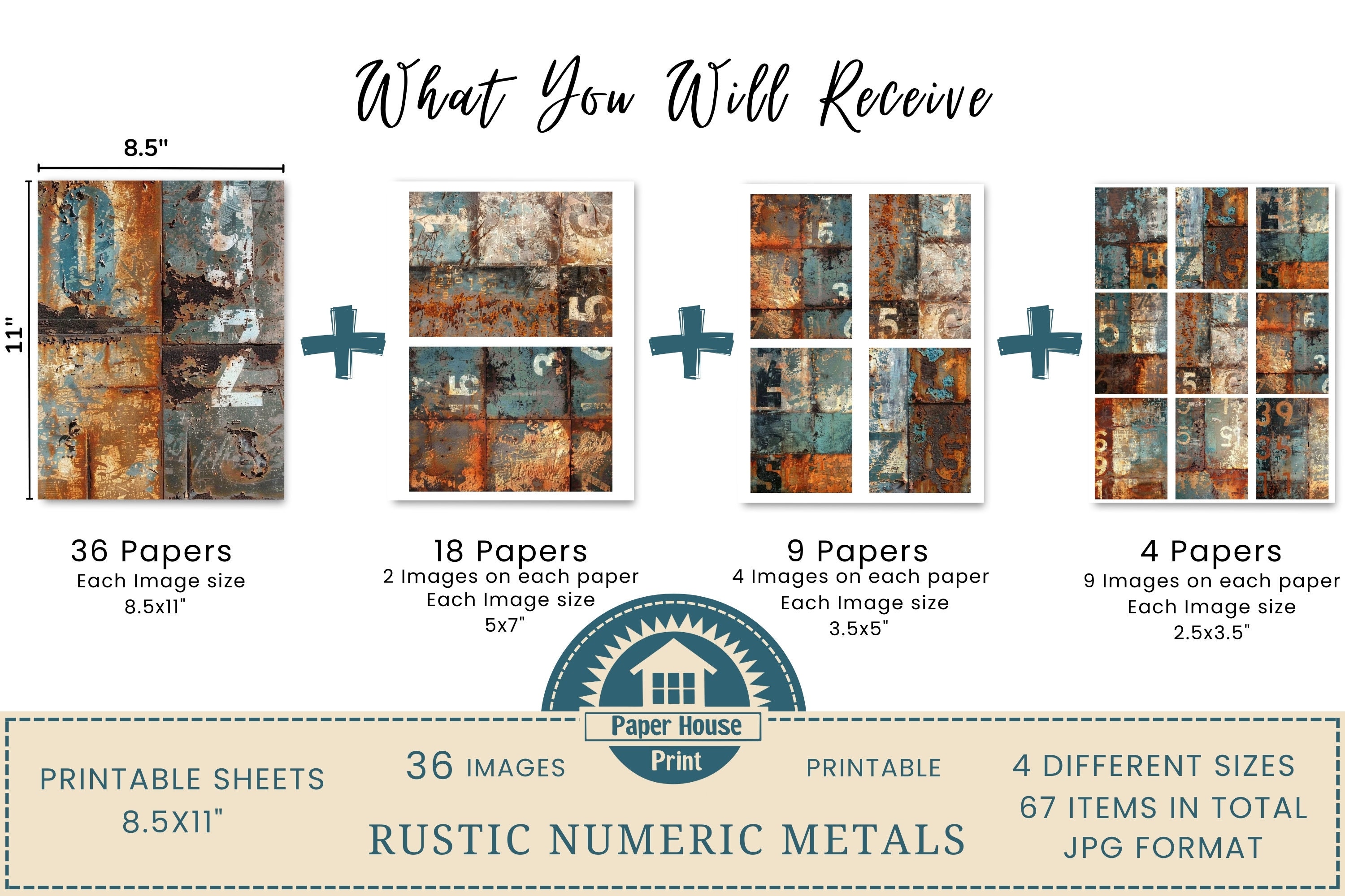 Rustic Numeric Metals Printable Paper, 36 Designs, Metal Texture ...