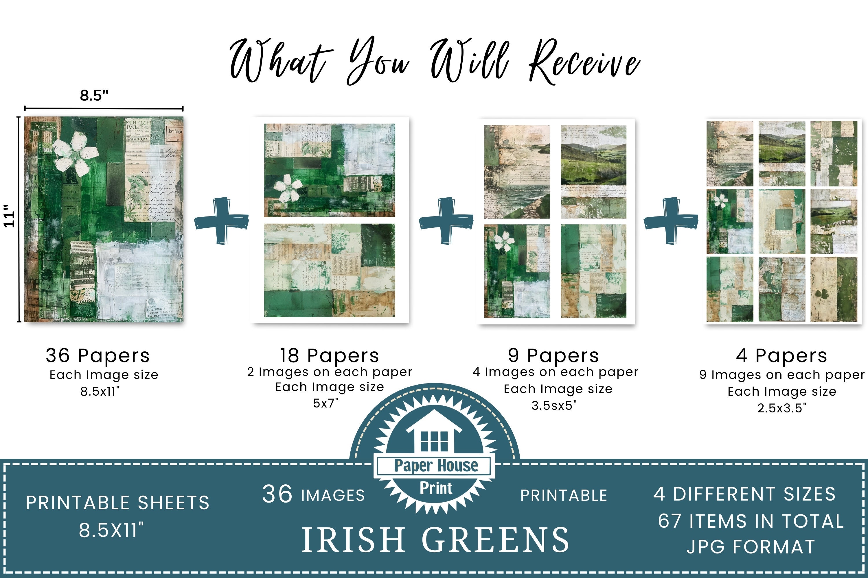 Irish Greens Junk Journal Pages, Natures Palette Mixed Media Paper ...