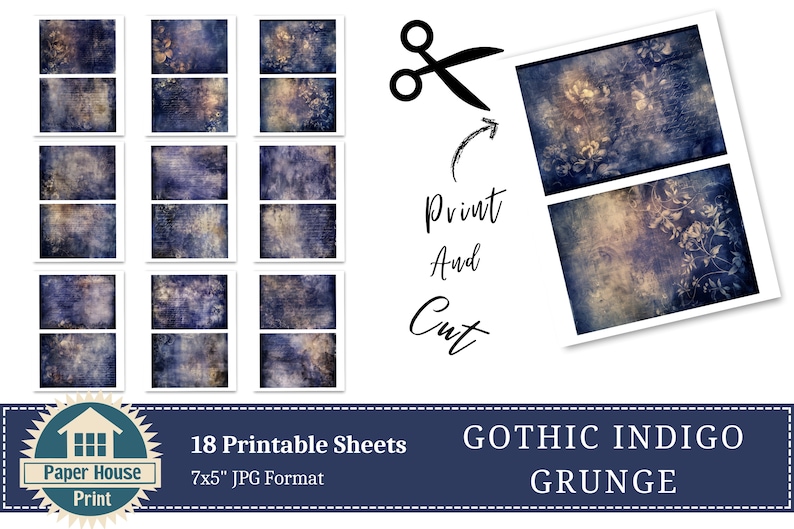 Indigo Scripts & Gothic Junk Journal Papers, Digital Paper, Digital ...