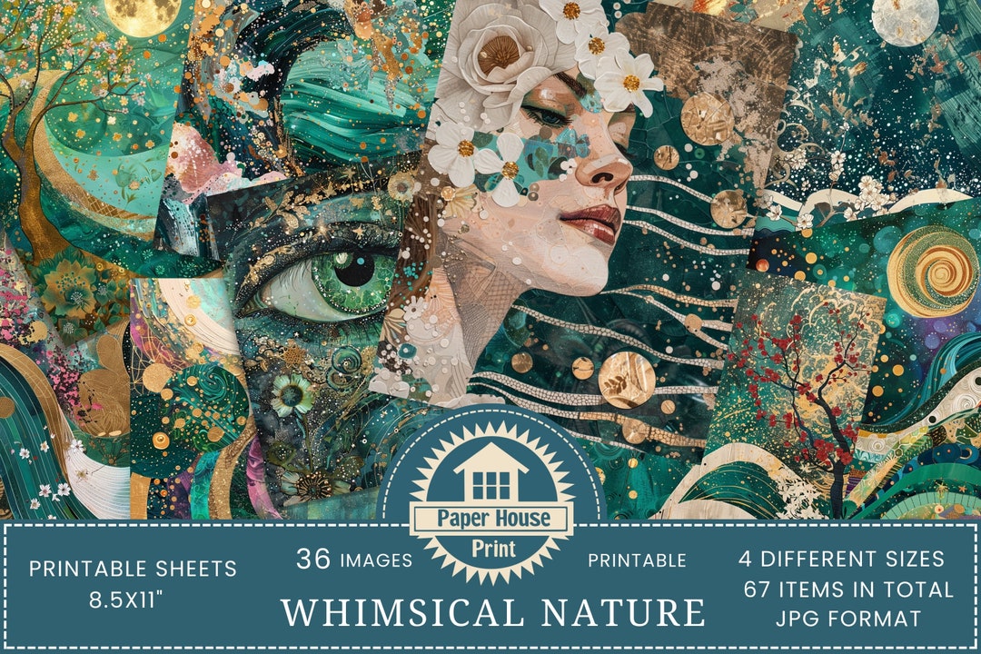 Whimsical Abstract Nature Printable Paper, Fantasy Journal Paper ...